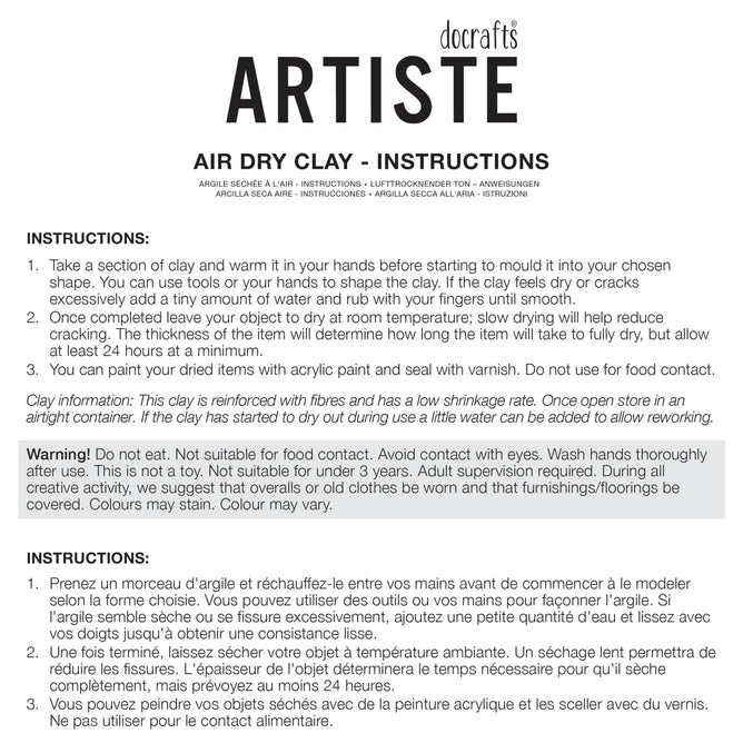 Artiste Air Dry Clay - Instructions