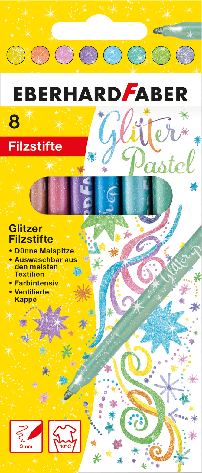 Eberhard Faber Glitter Felt-Tip Pens Cardboard Box Of 8 Colours, Spark