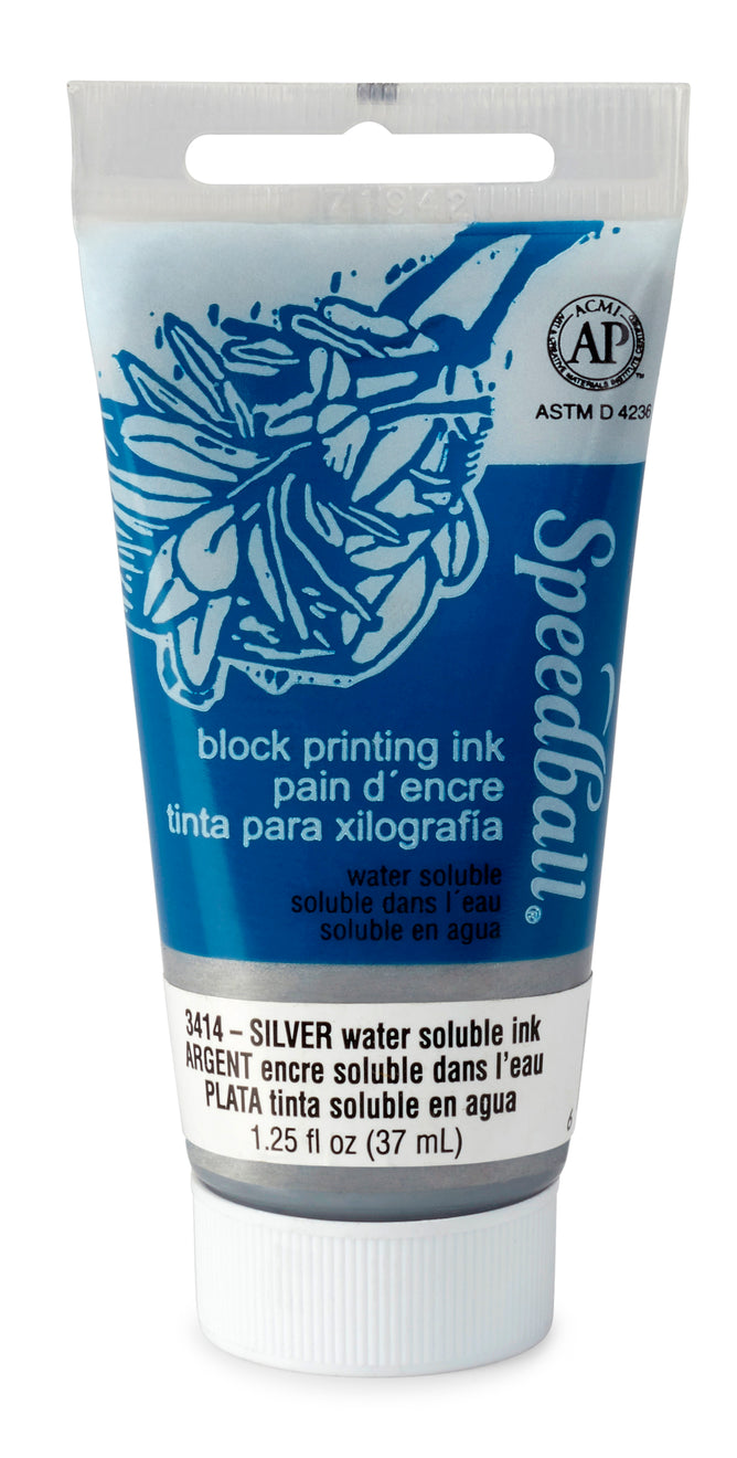 Speedball Water-Soluble Block Ink, Silver, 1.25oz