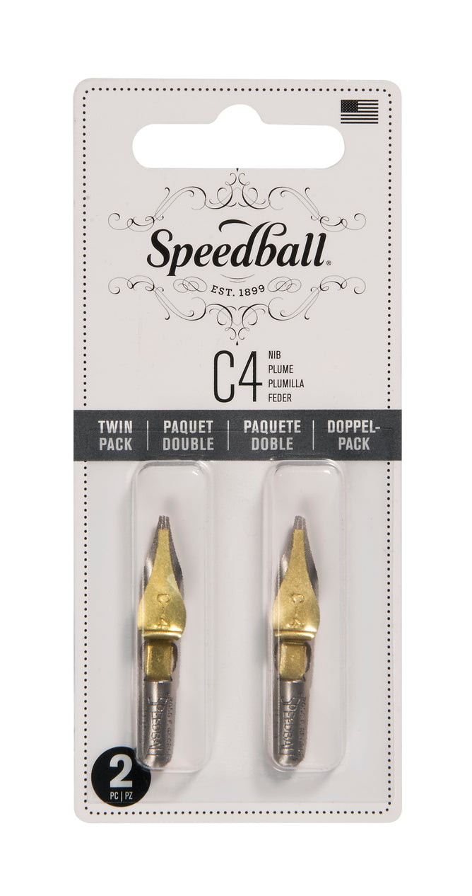 Speedball C4 Series Pen Nib Twin Pack, Broad Edge Nibs, Triple-Reservo